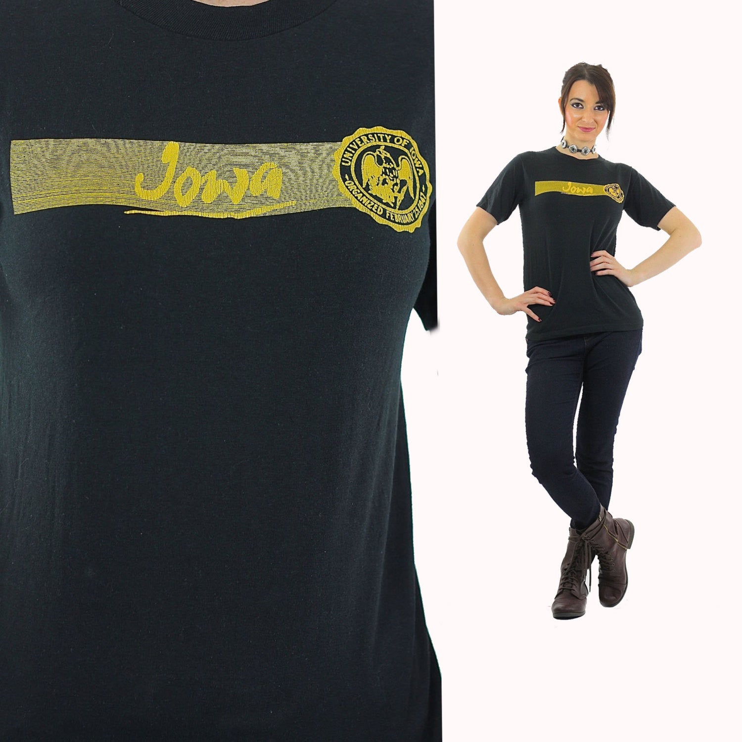 Iowa shirt Retro tshirt black University of Iowa College tshirt Graphic ...